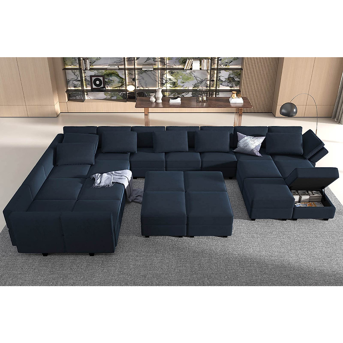 Belffin Modular Large Sectional Sofa with Storage Seat Oversized U Shaped Couch with Reversible Chaise Modular Sofa Set with Ottoman Velvet Blue