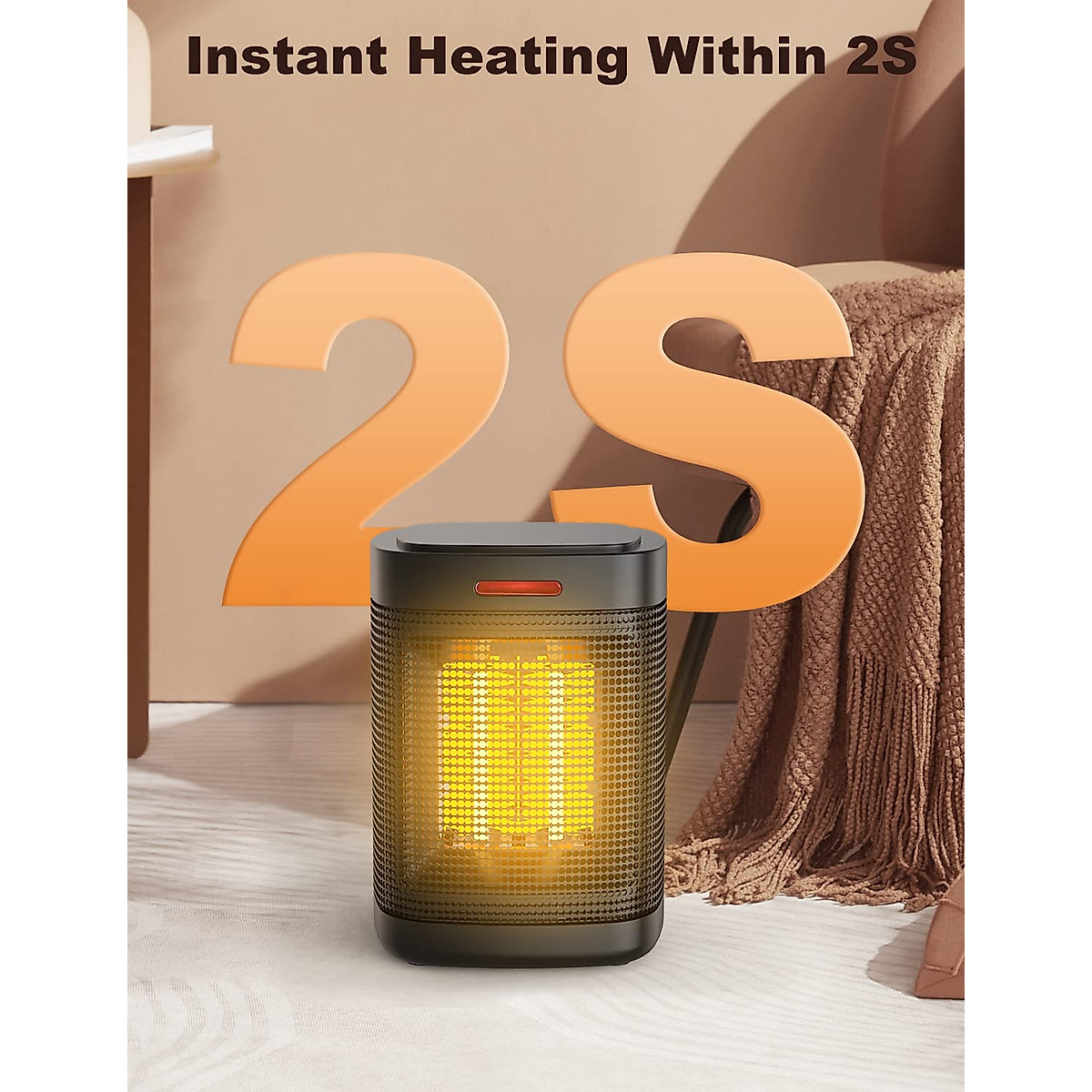 Space Heater, 500W Small Space Heater for Indoor Use, Ceramic Personal Heater with Overheating & Tip-Over Protection, Mini Quiet Desk Heater for Home Office Bedroom