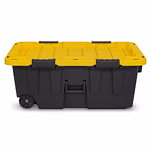 CX BLACK & YELLOW®, 20-Gallon Heavy Duty Tough Storage Footlocker & Snap-Tight Lid, (13.4”H x 18.2”W x 32.3”D), Weather-Resistant Design and Stackable Organization Tote [2 Pack]