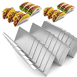 RHBLME 6 Pack Taco Holders, Stainless Steel Taco Tray with Handle, Stylish Taco Shell Holders for 3 Tacos, Use as a Taco Rack to fill Tacos with Ease - Safe for Dishwasher, Oven and Grill