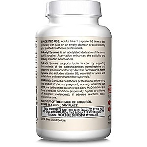 Jarrow Formulas N-Acetyl Tyrosine 350 mg, Brain Support Supplement, Dietary Supplement, Contains Vitamin B6 for Amino Acid Metabolism, 120 Capsules, 120 Day Supply