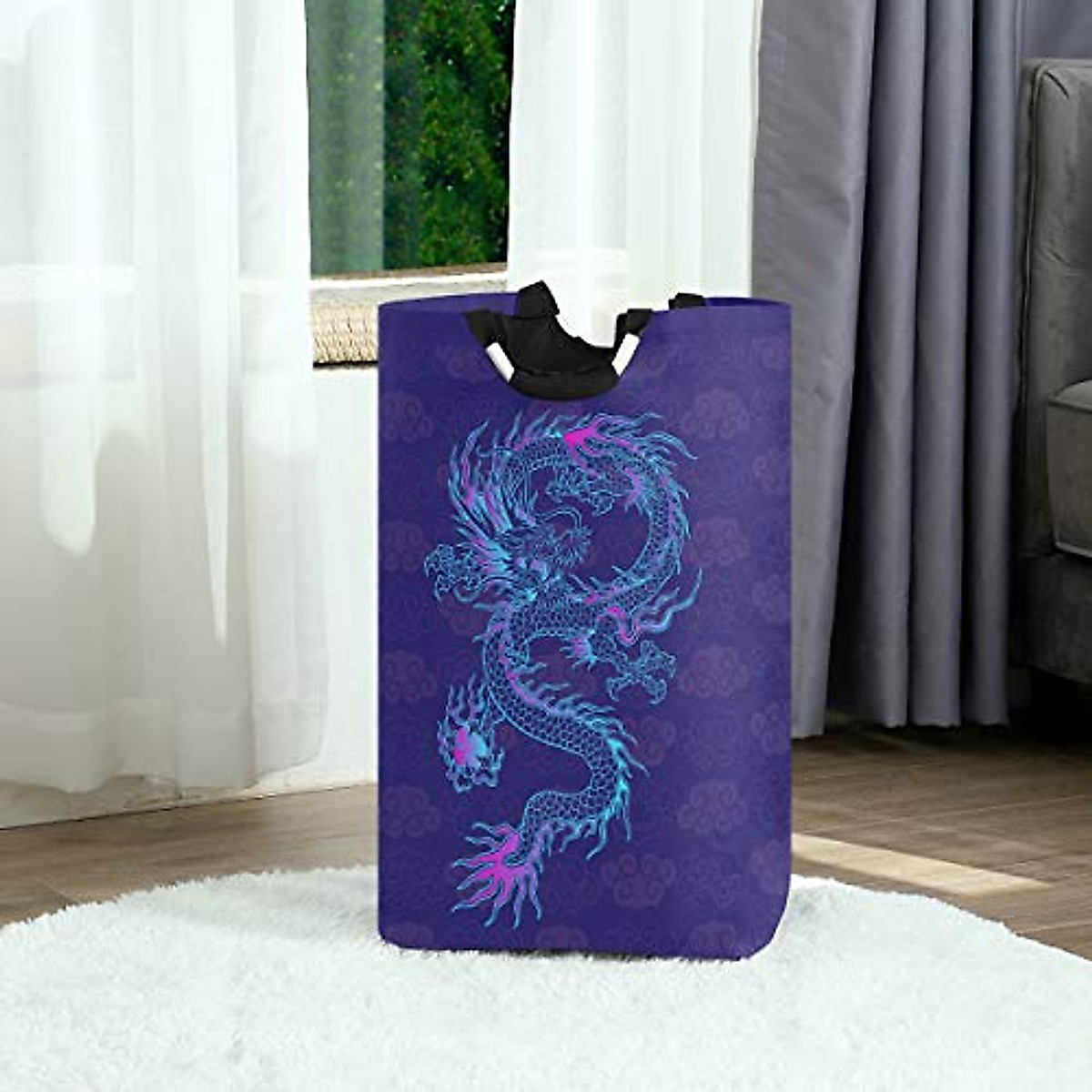 ATTX 22.7’’ Purple Chinese Dragon Waterproof Foldable Laundry Hamper, Dirty Clothes Laundry Basket, Storage Organizer for Toy Collection