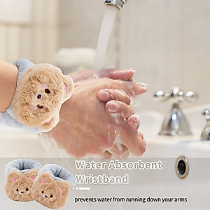 WHAVEL Hairband 3Pcs, Spa Headband and Wristband Set with Cute Bear Ears, Face Wash Headband Facial Headband Wrist Bands for Women, Girls (Coffee 01)