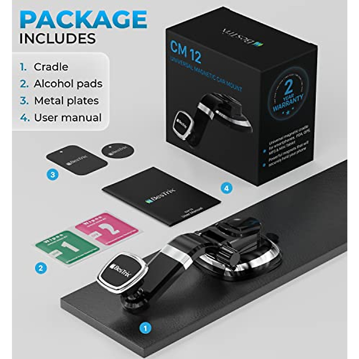 Bestrix Phone Holder for Car, Magnetic Car Phone Mount | Dashboard Cell Phone Car Phone Holder Compatible with iPhone 12 11 Pro,Xr,Xs,XS MAX,XR,X, Galaxy S20 Note 20 Ultra & All Smartphones