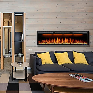 Dreamflame 45inch Linear Electric Fireplace, Recessed & Wall Mounted Fireplace Inserts Electric Heater with Ultra Narrow Bezel, Multiple Flame Effect, Ideal Home Decoration, 750W/1500W, Blackk