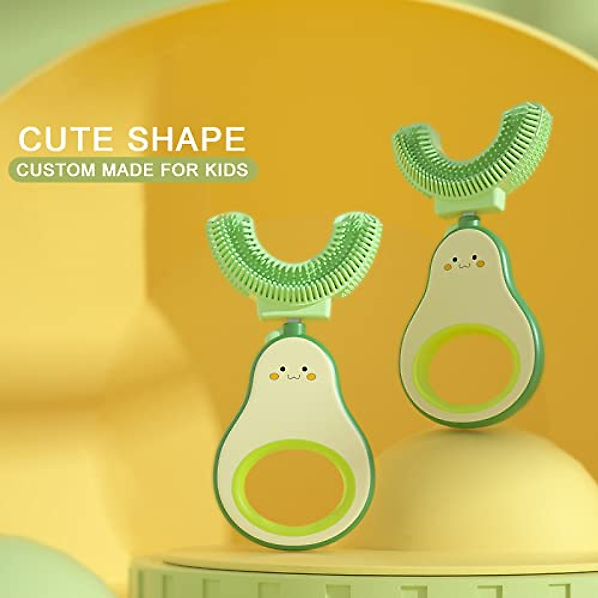 Pampoo Kids U Shaped Toothbrush Avocado Shape Silicone Manual Toothbrush for 2-7years Oral Cleaning U-Shaped Toothbrush
