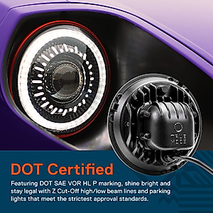 TRUE MODS 7 Inch Round LED Headlight Black H6024 2d1 High Low Sealed Beam [DOT] HALO DRL Turn Signal Replacement for Jeep Wrangler JK JKU TJ CJ Chevy Ford Nissan Hummer H1 H2 Land Rover Defender Mazda