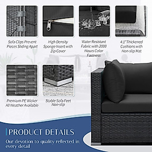 NICESOUL® Modern Luxury All-Weather PE Wicker Modular Armless Sofa, Outdoor Patio Furniture Sofa Piece Grey Rattan Sectional Conversation Set for Backyard Terrace Deck Garden Sunroom Dark Grey Cushion