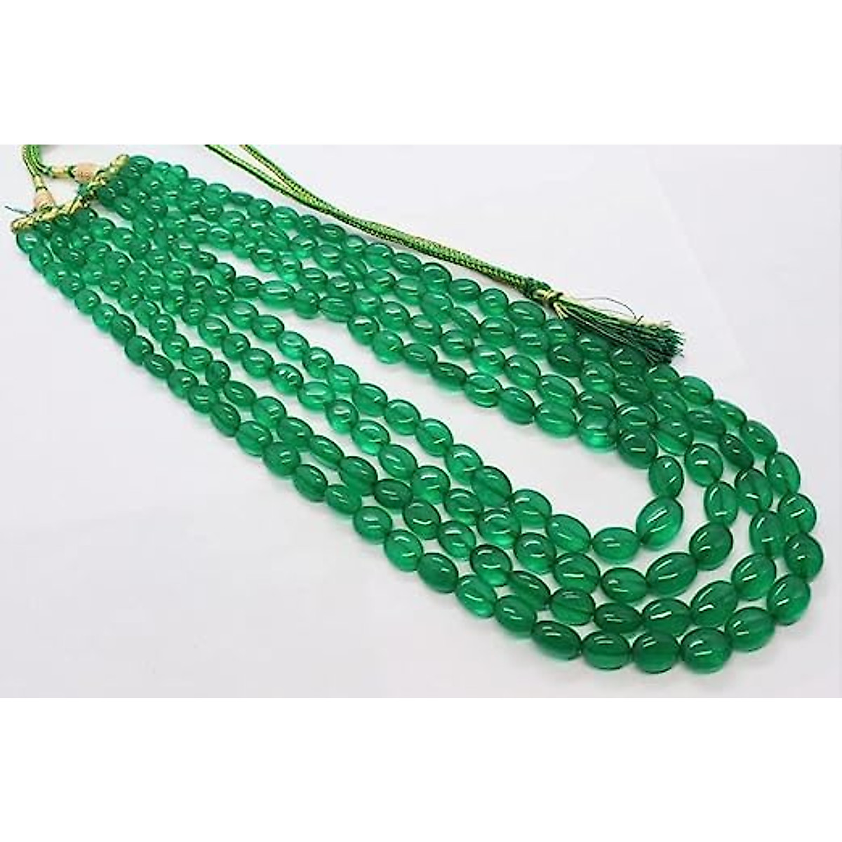Z.A Gems Natural Green Jade Oval Shape Beads 4 Strands - 8X10 mm Round Beads - Natural Gemstone Beads for Jewelry Making Strand 24 Inch.