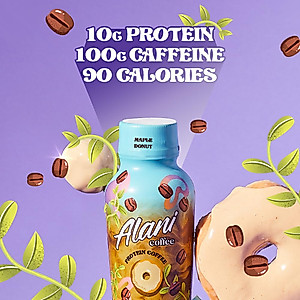 Alani Nu Protein Coffee MAPLE DONUT | Ready To Drink Cold Brew with 10g of Protein | 100mg Caffeine | 90 Calories, Naturally Flavored | 12 Fl Oz Bottles | 12 Pack