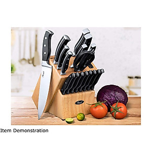 Rosewill 18 Piece Stainless Steel Cutlery Knife Set with Kitchen Shears| Triple Riveted Handles, Full Tang Design with Wood Block and Built-in Sharpener