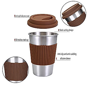 Hoshen 17 Ounce Tumbler Mug (With Silicone Lid), Stainless Steel Coffee Cup, Anti-Scald Coaster, Beverage Cup，Brown