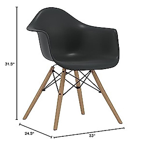 DHP C013701 Mid Century Modern Chair with Molded Arms and Wood Legs, Black