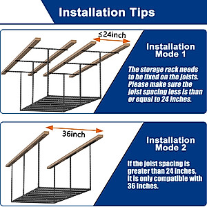 GIOTORENT 3x8FT Overhead Garage Storage Rack, Heavy Duty Metal Garage Ceiling Storage Racks, Adjustable Garage Shelving/Garage Organization/Garage Storage Shelves, 600lbs Weight Capacity, Black