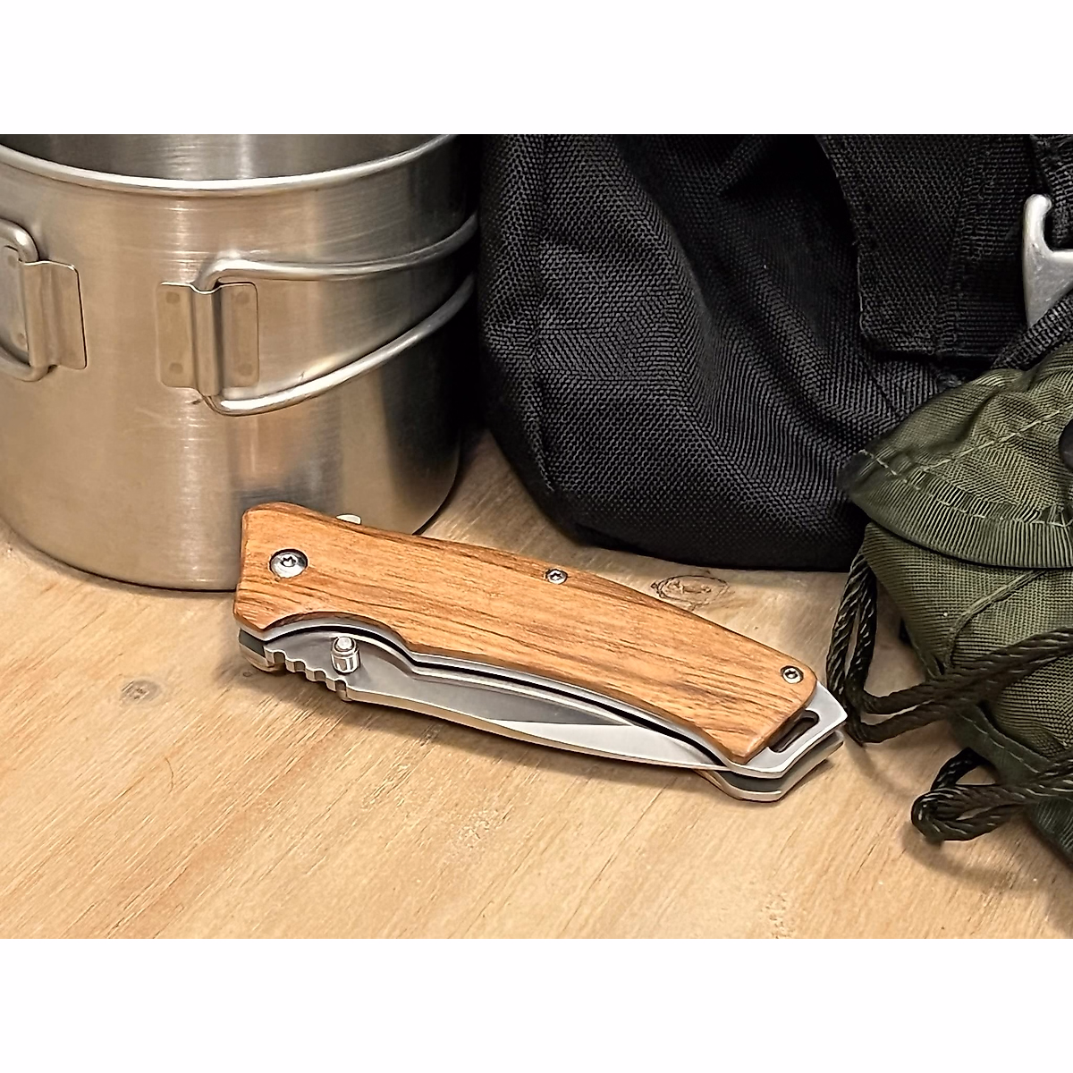 Tropas Folding Pocket Knife - EDC 3Cr13 Stainless Steel Blade with Wood Handle