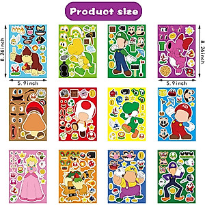 36PCS Mario Make a Face Stickers, DIY Mario Party Supplies Favors Make Your Own Stickers Mixed and Matched with Different Designs Characters for Birthday Gifts Class Reward Book Decor