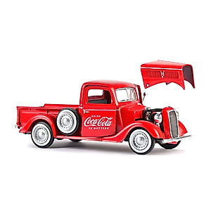 Coca-Cola 1937 Ford Pickup Truck, 6 Bottle Carton Accessories 1/24 Diecast Model Car Motorcity Classics, 7-inch Long, Red, Zinc