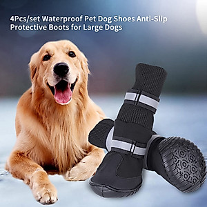 4pcs set Waterproof, Anti Slip Protective Boots dog boots Pet Dog Shoes for Large Dogs Red L ()