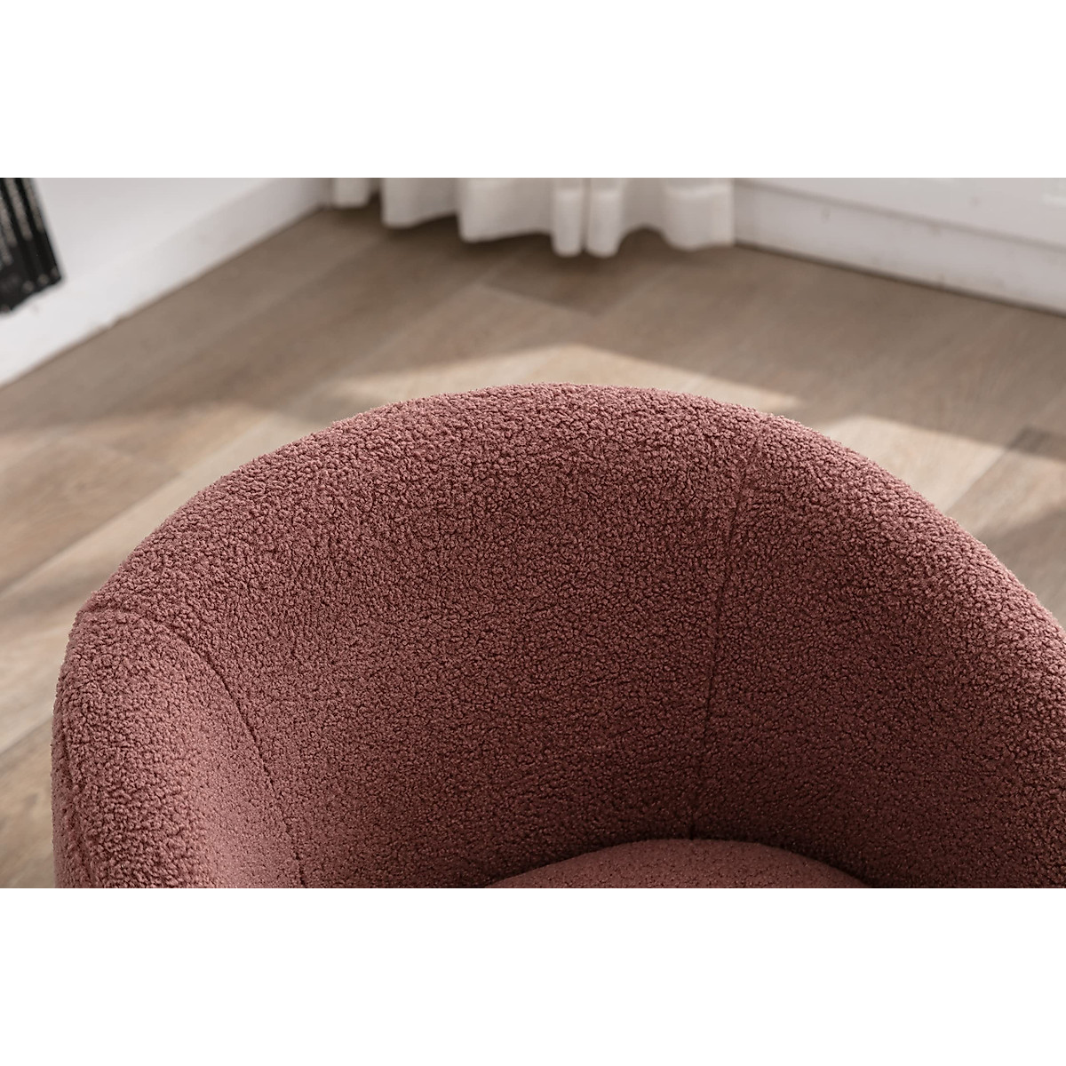 INMOZATA Swivel Barrel Chair, Teddy Fabric Swivel Accent Armchair Barrel Chair with Metal Base, Upholstered Comfy 360°Round Single Reading Chair for Living Room Bedroom,Red