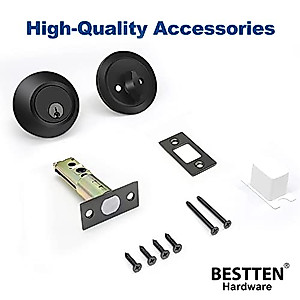 BESTTEN Single Cylinder Deadbolt, Dead Bolt for Front Door and Garage Door, Keyed One Side, Thumb Turn Inside, Matte Black Finish