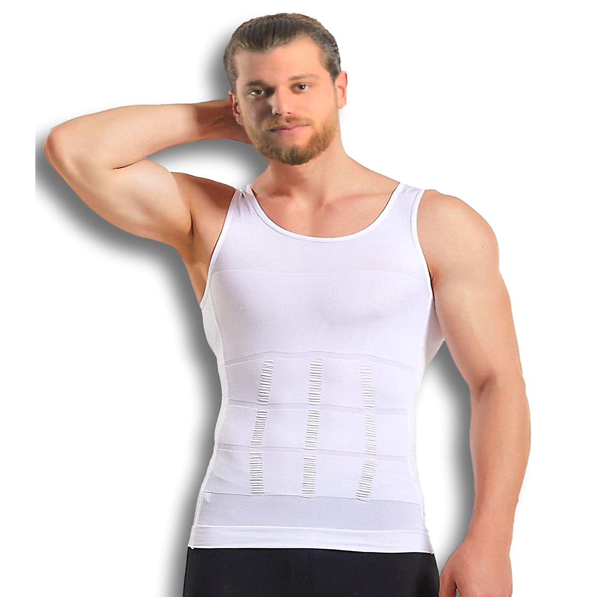 Mistirik 1Pcs Compression Shirts for Men - Mens Slimming Body Shaper Vest - Tight Tank Top for Men - Compression Shirt Tank Top (White, X-Large)