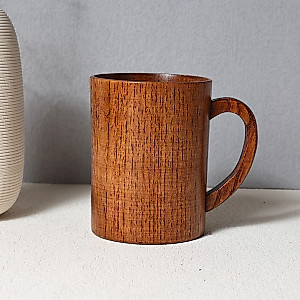 Edearkar Barrel Shape Wooden Tea Cups with Handle 300ML Top-Grade Natural Solid Wood Tea Cup Wine Mug for drinking Tea Milk Coffee Wine Beer Hot Drinks, 4-Pack