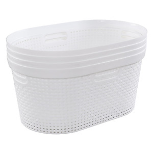 Nesmilers 42 Liters Plastic Laundry Basket, White Clothes Hamper Baskets with Handles Set of 4