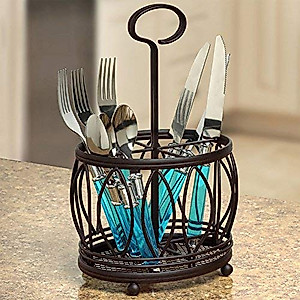 Spectrum Diversified Leaf Caddy Nature-Inspired Cutlery, Modern Dining Table Décor & Kitchen Organization, Silverware Holder with Handle, Bronze