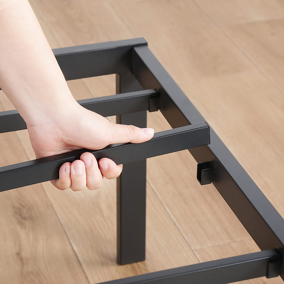 Olee Sleep 16 Inch Dura Metal Steel Slate Bed Frame, Twin XL, Black