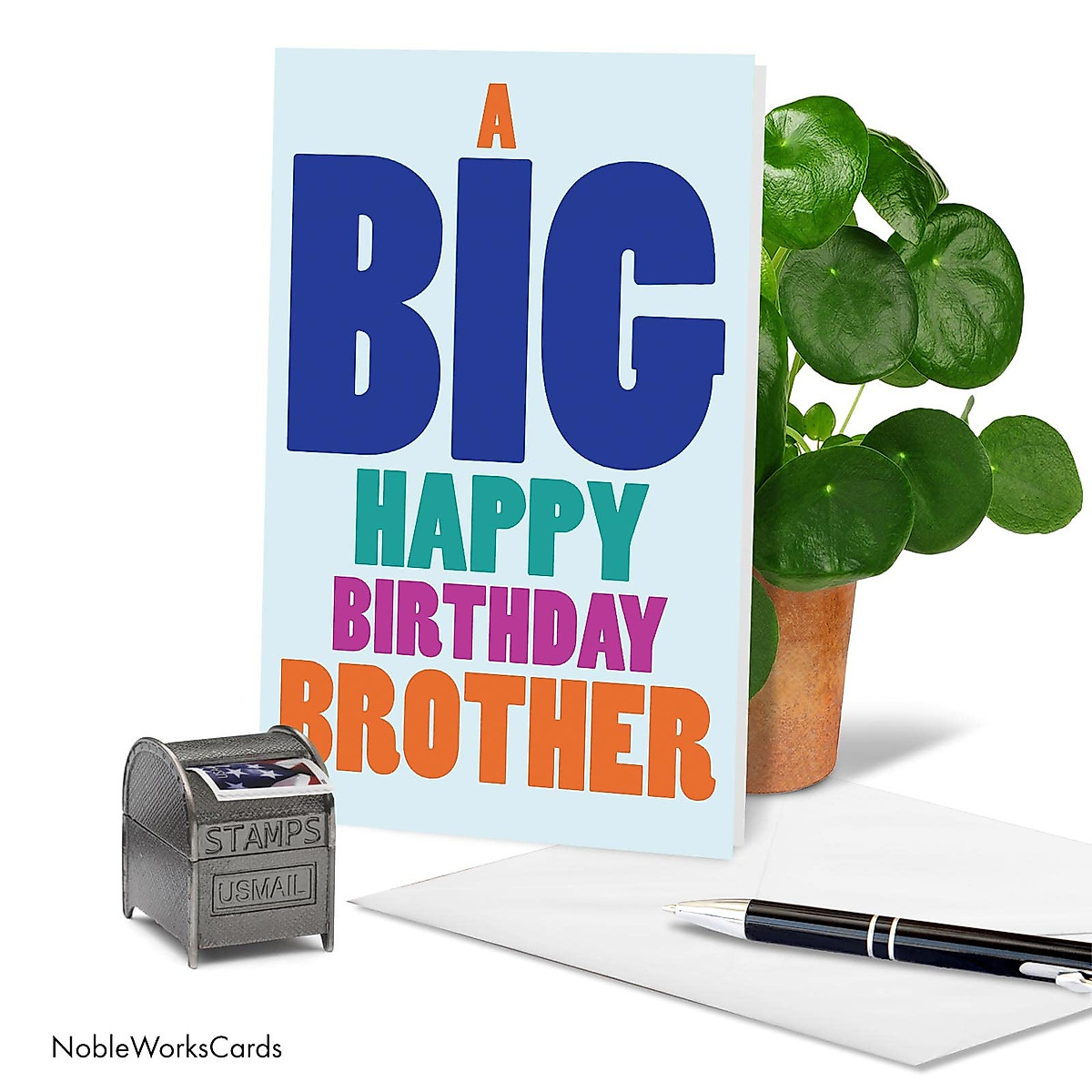 NobleWorks Birthday Brother Greeting Card with 5 x 7 Inch Envelope (1 Card) Big Happy Birthday Brother C5936BRG