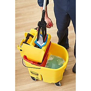 Rubbermaid Commercial Products Microfiber Adaptable Flat Mop Kit for WaveBrake, Yellow, Extendable Handle, for Heavy-Duty Cleaning/Hardwood/Tile/Laminated Floors in Kitchen/Lobby/Office