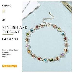 ACEDRE Colorful Crystal Choker Necklace Sparkly Rhinestone Chokers Necklaces Gold Chain Necklace Party Prom Neck Jewelry for Women(1-Colorful)