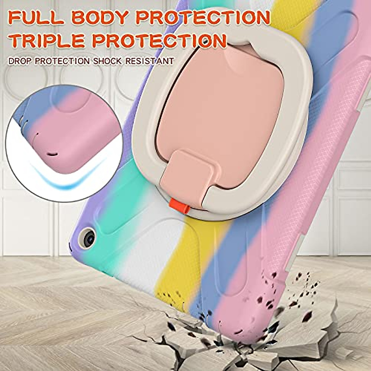 KENOBEE All-New Fire HD 10 & Fire HD 10 Plus Tablet (10.1", 11th Generation, 2021) Case, 360 Rotating Stand Multi-Functional Grip Rugged Heavy Duty Shockproof Protective Kickstand Cover,Rainbow Pink