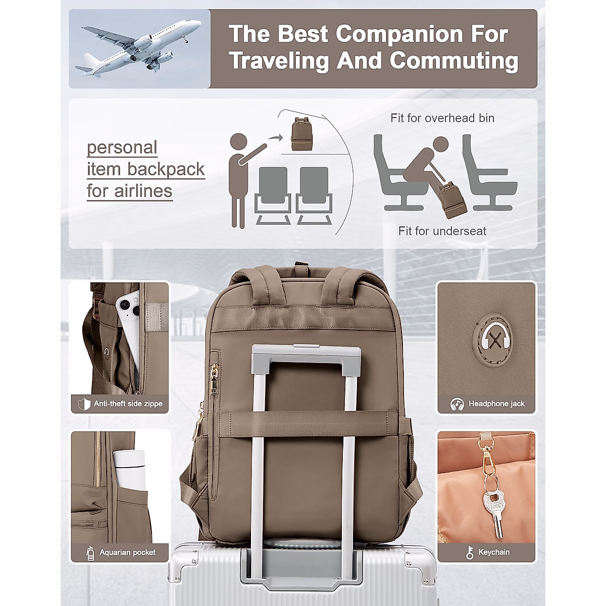 suratio Travel Backpack Carry On Flight Approved Small Travel Backpack For Women Carry On Backpack Personal Item Travel Bag Laptop Teacher Backpack Work Backpack For Traveling On Airplane Dark Brown