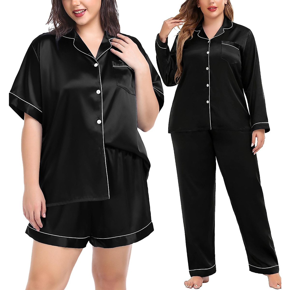 SWOMOG Pajamas Set Women’s Long Sleeve Sleepwear Soft Modal Classic Loungewear Pj Set Black