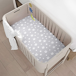 Mini Portable Crib Sheets 4 Pack for Boys or Girls (38" X 24"), Compatible with Dream on Me, Delta Porta Crib and Arms Reach Ideal Cosleeper, Grey