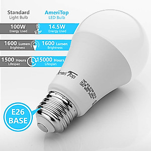 AmeriTop A19 LED Light Bulbs- 6 Pack, Efficient 14W(100W Equivalent) 1600 Lumens General Lighting Bulbs, UL Listed, Non-Dimmable, E26 Standard Base (5000K Daylight)