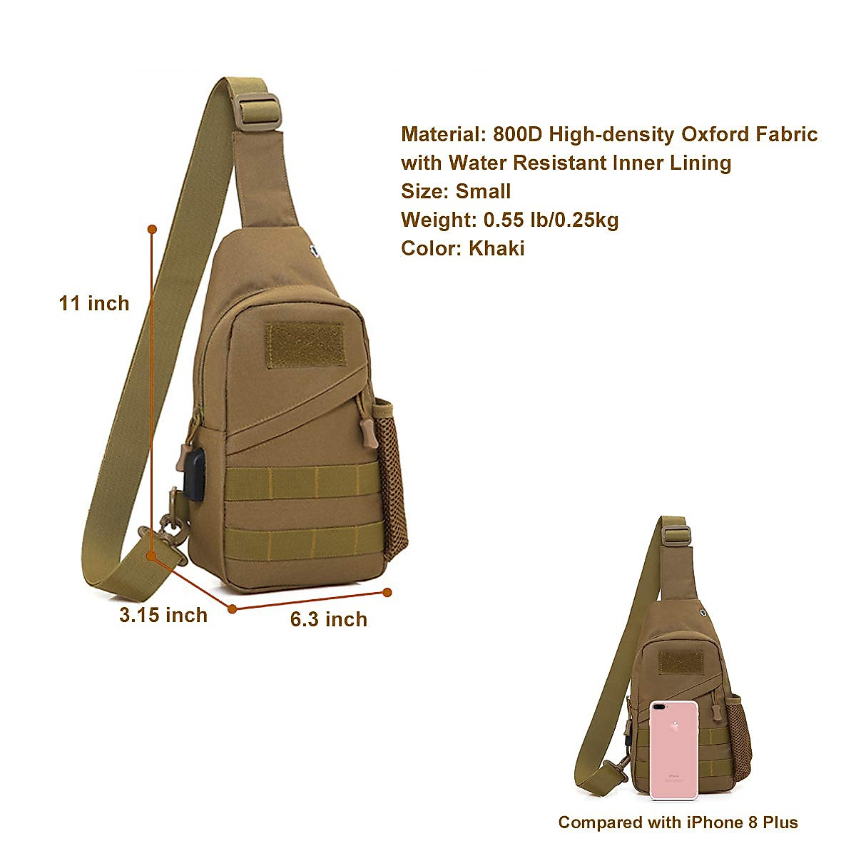 BraveHawk OUTDOORS Tactical Sling Crossbody Bag, 800D Military Nylon Oxford Utility EDC Chest Pack Shoulder Daypack Organizer