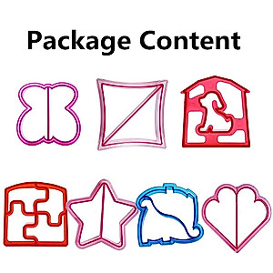 Hofumix 7pcs Sandwich Cutter Bread Cutter Shapes Cookie Cutters Crust Cutters DIY Vegetable Cutters Maker Mould for Kids Cookie with Butterfly, Dinosaur, Dog, Heart, Puzzle, Star, Square