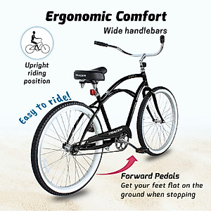 Tracer Bora Lightweight Beach Cruiser Bike for Adult, 26 Inch Wheels, Featuring Steel Step Over or Step Through Hi Ten Steel Frame, 1 Speed, Coaster Brake, Hybrid (Male, Black)