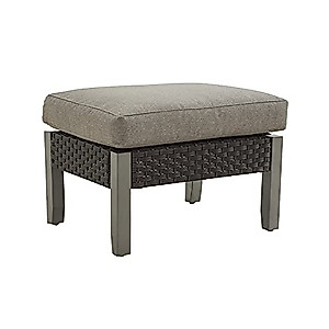 LOKATSE HOME Outdoor Wicker Ottoman Patio Rattan Furniture Metal Footrest Seat Square Footstool with Cushion