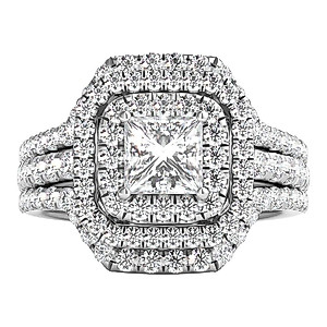 MOTIEL 2 ct. tw. Princess Cut Moissanite Halo Engagement Ring 10k 14k 18k Gold Ring Brilliant Promise Ring Bridal Set Jewelry Gift Wedding Ring for Women