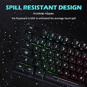 TNBIU Gaming Keyboard, 105-Key Wired Membrane Keyboard, Rainbow LED Backlit Keyboard, Floating Keycap Design, Aluminum Alloy Panel, Stylish Appearance Design, Suitable for Desktop, Computer, PC