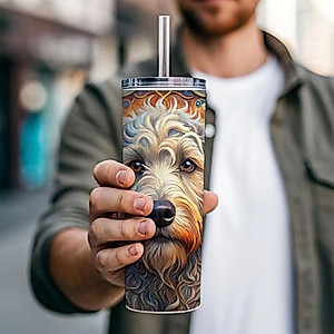 Schnoodle Dog Art Nouveau Skinny Tumbler 20oz with Straw Insulated Water Bottle Gift