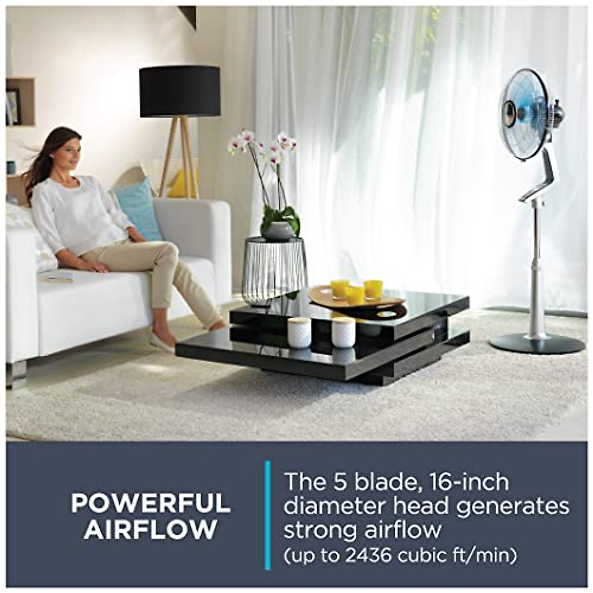 Rowenta Turbo Silence Standing Floor Fan with Remote 53 Inches Ultra Quiet Fan Oscillating, Portable, 5 Speeds, Indoor, Refresh Up to 23-Feet VU5670,Silver