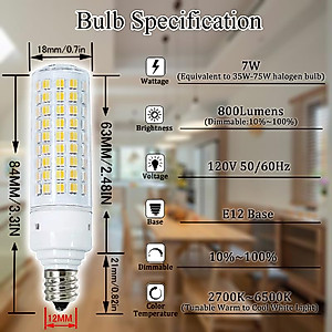 ZSCBBKJ E12 Smart Bulbs Dimmable, 7W E12 LED Bulbs with 2.4GHz Remote Control (No Battery), Stepless Dimming (2700K~6500K) & Color Changing (Warm~White) Bulbs (Pack of 4)