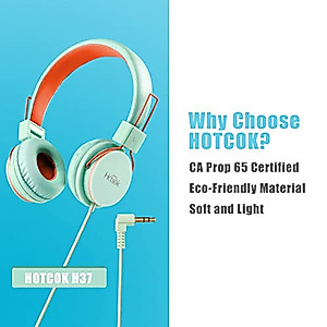 HOTCOK H37 Kids Headphones for Girls Boys Foldable Adjustable On Ear Headphones 3.5mm Jack Wired Cord for School,Home,Airplane,Car