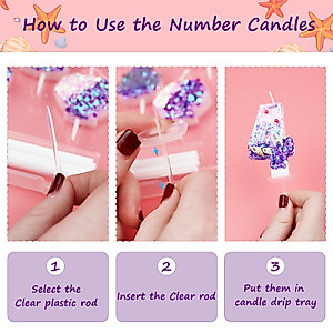 QEEYON 6Pcs Birthday Candles 2.5 inch Mermaid Theme Birthday Cake Candles 1Pcs Number 4 Candle 3Pcs Mermaid Tail Candles 2Pcs Shell Candles for Mermaid Party Birthday Cake Topper Decor