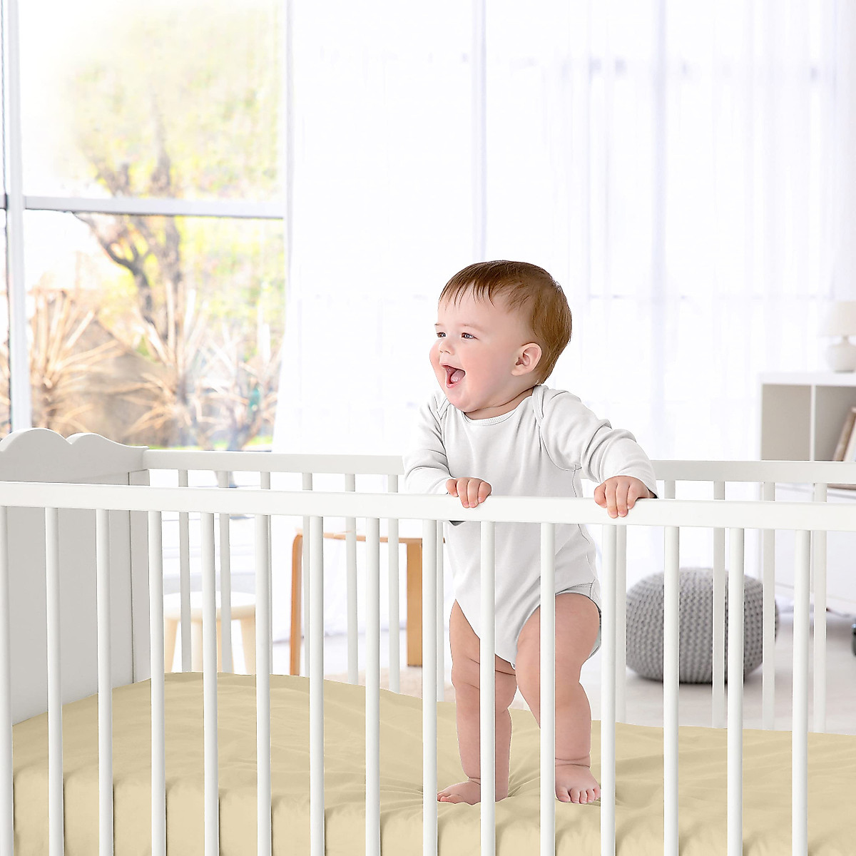 Sweet Jojo Designs Mustard Yellow Girl Boy Unisex Fitted Crib Sheet Baby or Toddler Bed Nursery - Solid Yellow for Bohemian Gold Boho Rainbow Collection