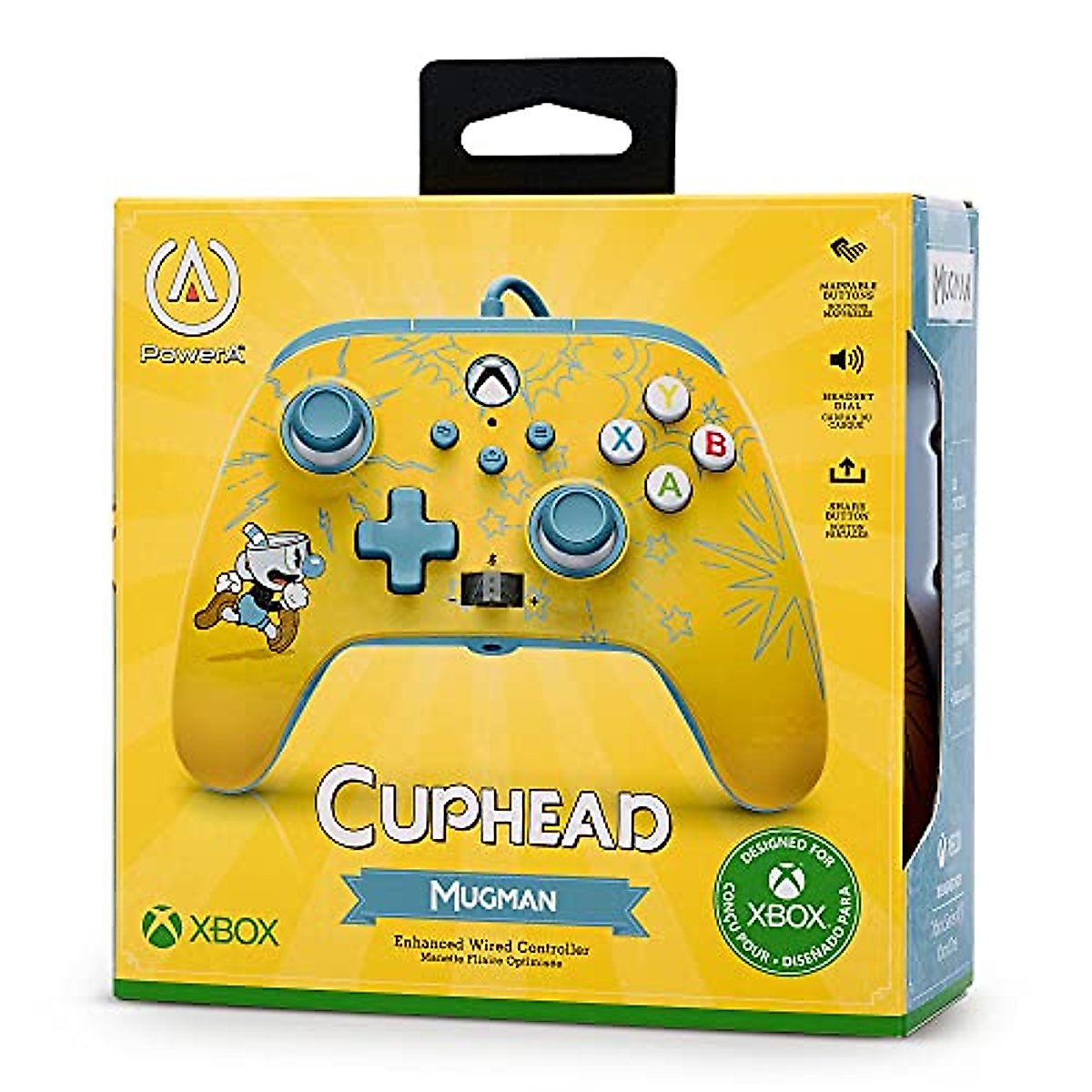 PowerA Enhanced Wired Controller for Xbox Series X|S - Cuphead: Mugman, Gamepad, Wired Video Game Controller, Gaming Controller, Xbox Series X|S - Xbox Series X